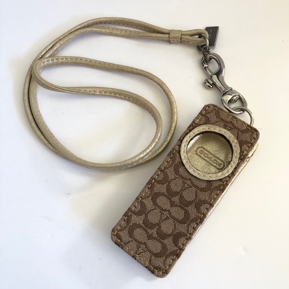 Coach | Accessories | Coach Logo Metallic Gold Leather Lanyard Ipod Key ...